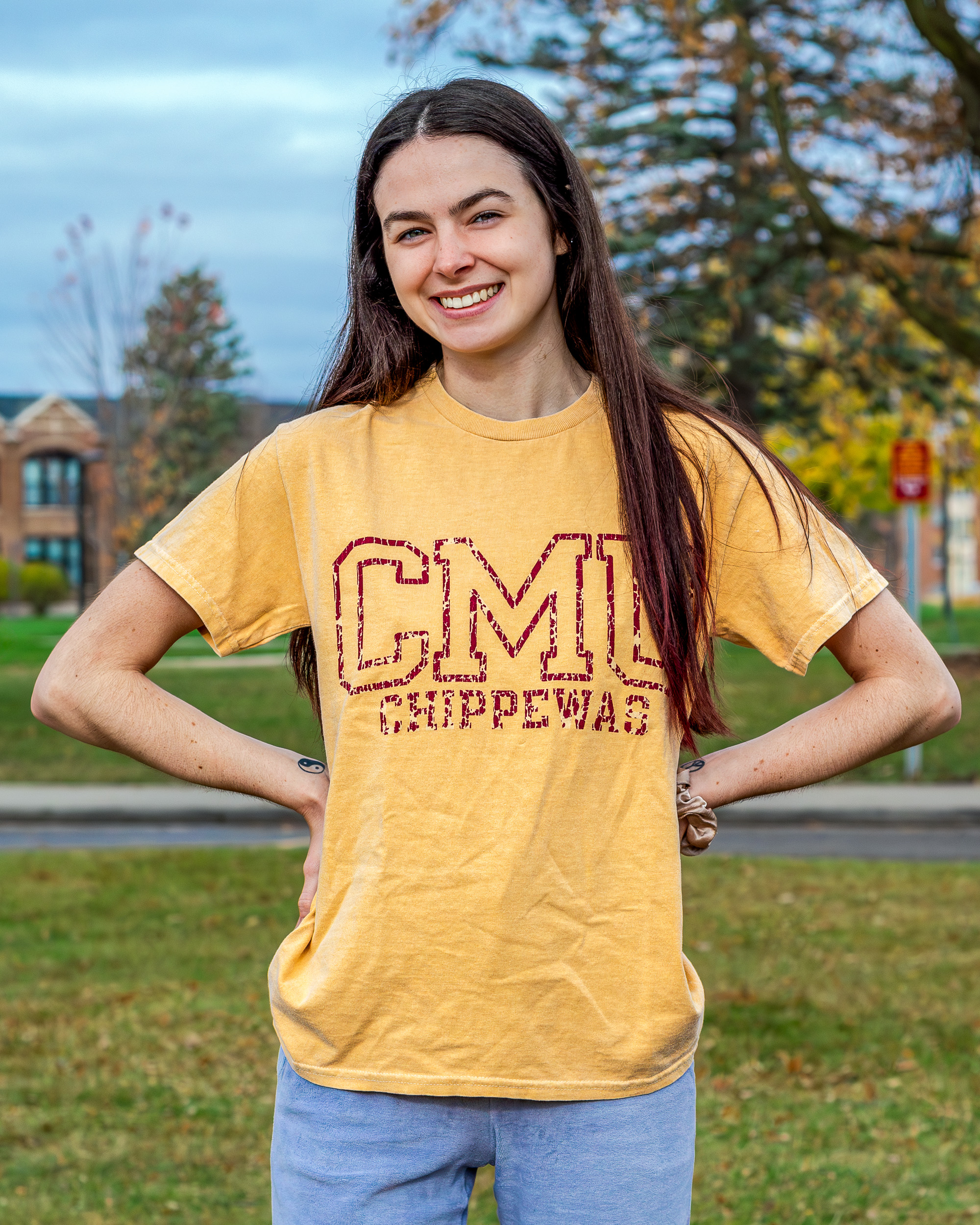 CMU Chippewas Mustard Yellow Distressed T-Shirt | The CMU Bookstore