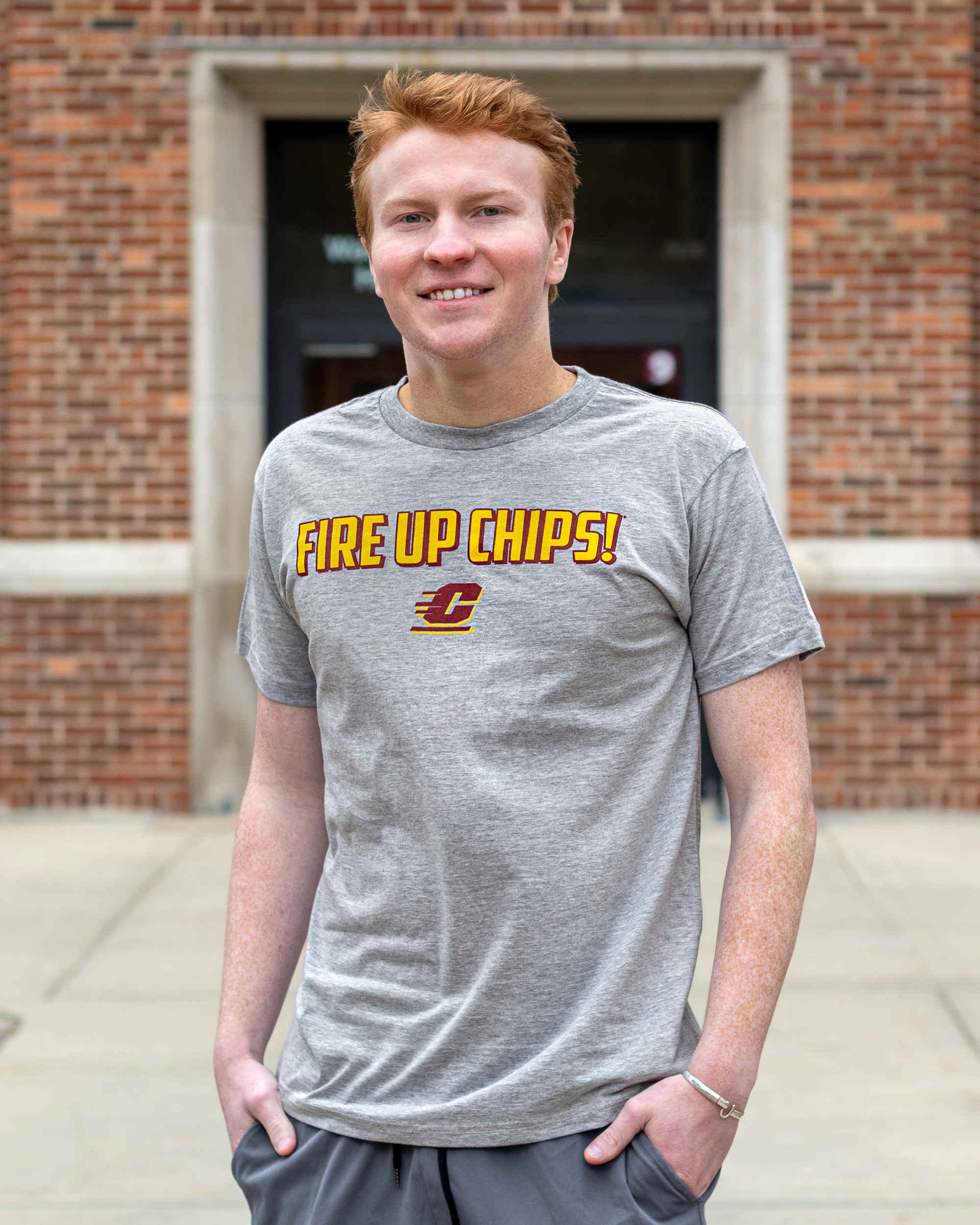 Fire Up Chips! Action C Gray T-Shirt | The CMU Bookstore